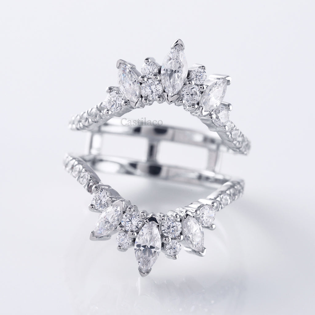 Open Work Enhancer Guard Marquise Cut Moissanite Diamond Engagement Ba ...
