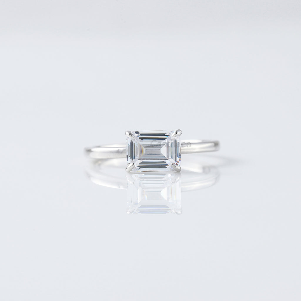 Solitaire 1.50CT Emerald Cut Moissanite Diamond Engagement Ring ...